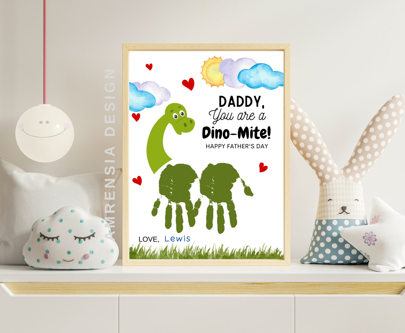 Father's Day Gift, Dinosaur Handprint Craft, Handprint Art Card for Dad ...
