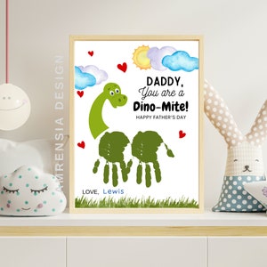 Father's Day Gift, Dinosaur Handprint Craft, Handprint Art Card for Dad ...