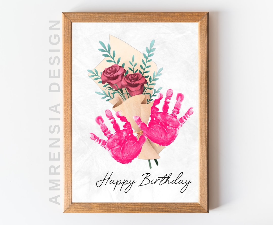 Birthday Gift Flower Handprint Art, Keepsake Craft, Bouquet Flower ...