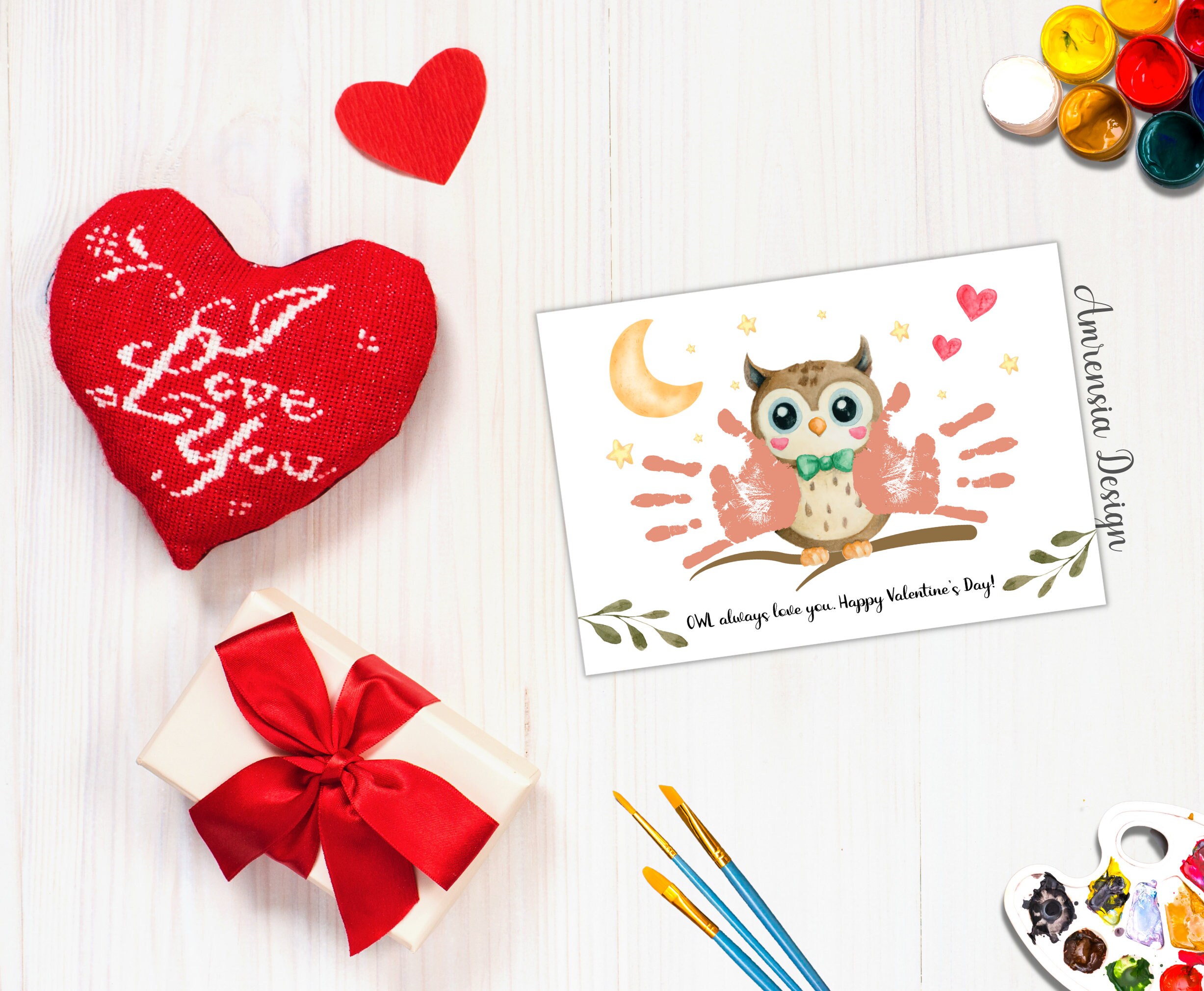 OWL Valentine Handprint Art, Printable Template for Prek, Preschool ...