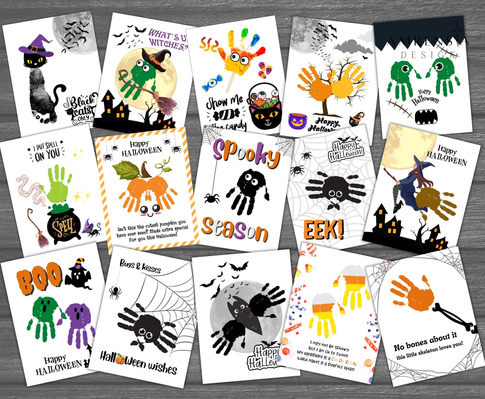 15 Design BUNDLE Handprint Footprint Art,happy Halloween Keepsake Craft ...