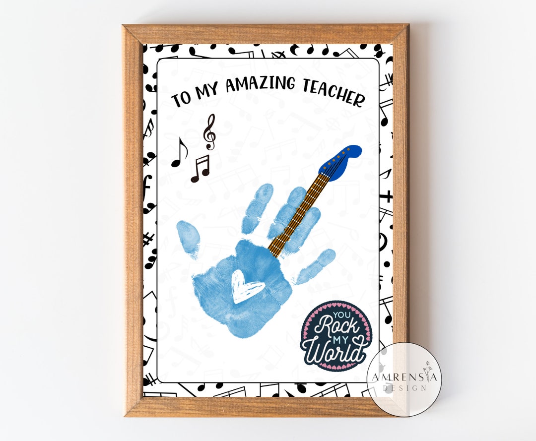 Teacher You Rock, Gift for Teacher, Teachers Day, Guitar Handprint Art ...