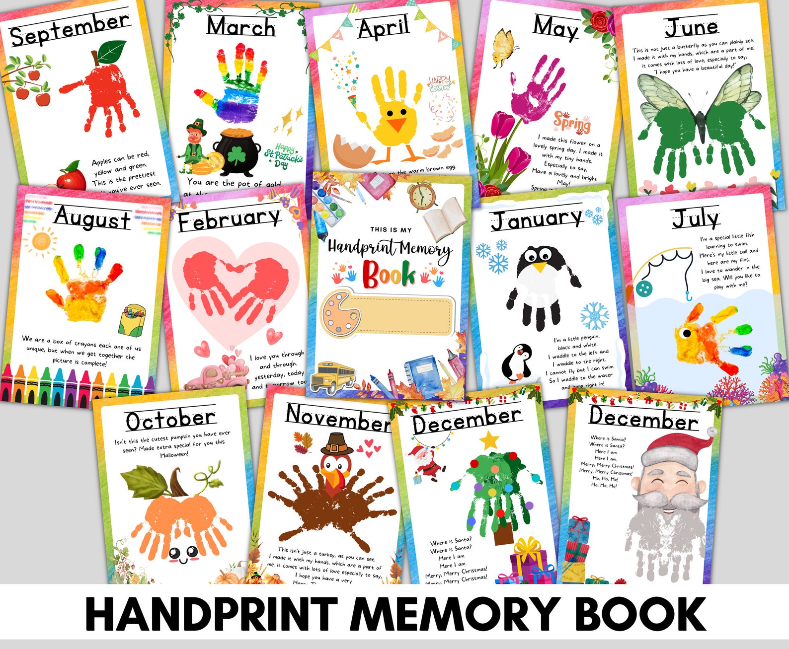 Handprint Memory Book Printable for Prek, Preschool Kindergarten 1st ...