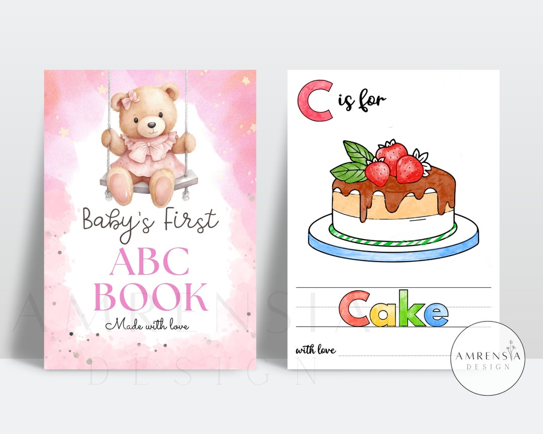 52 PAGES ABC Pink Teddy Bear Baby Shower Coloring Book, Baby's First ...