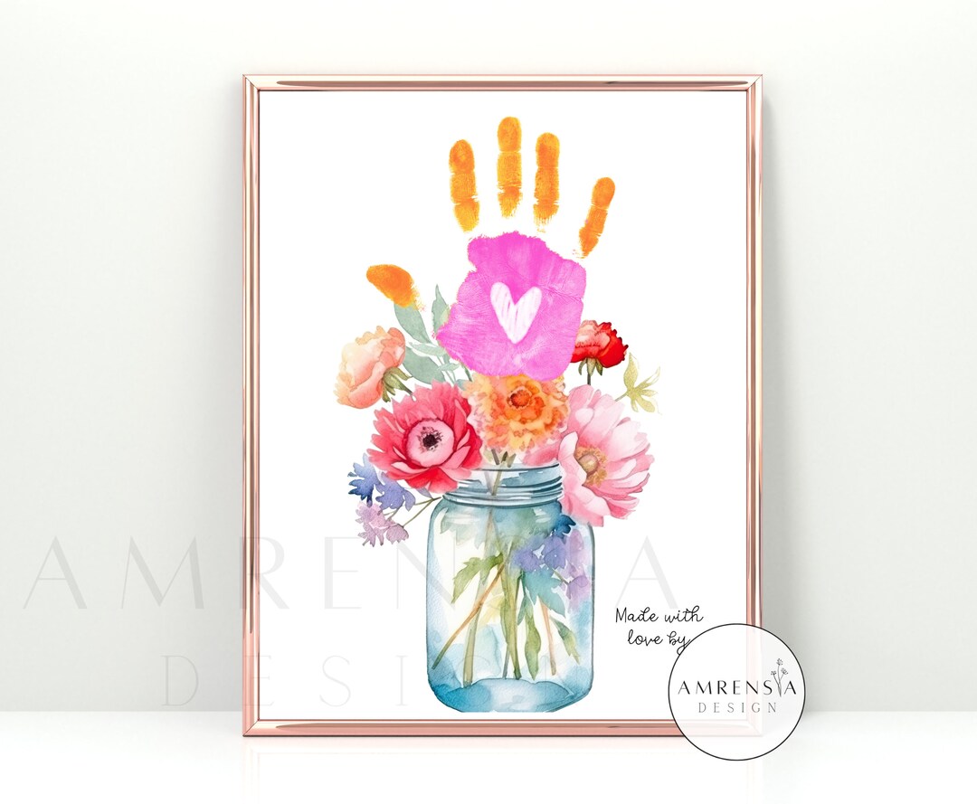 Floral Flower Handprint Craft Mothers Day Art for Grandma Mom Aunt ...