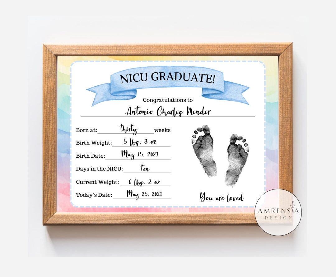 NICU Graduate Printable Footprint, Newborn Baby Boy Footprint, Mom and ...