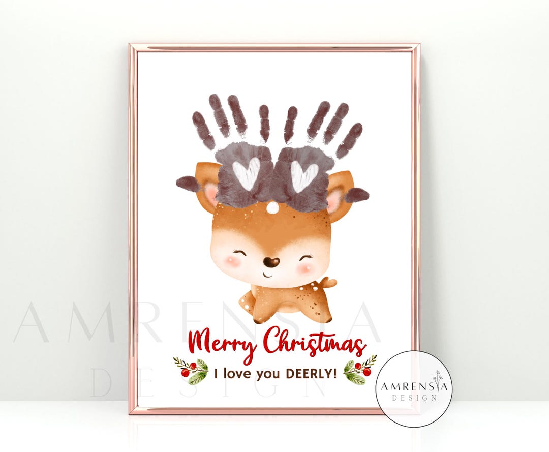 Merry Christmas Handprint Art, I Love You Deerly, Deer Craft Printable ...
