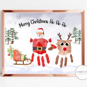 Santa Reindeer Handprint Art, Baby Santa Craft, Home Decoration, Merry ...