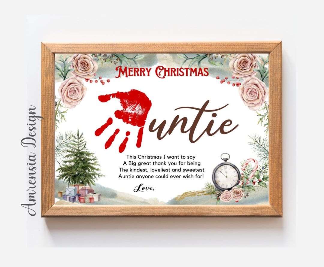 Christmas Gift for Auntie, Vintage Flower Handprint Art, Preschool ...