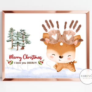 Merry Christmas Handprint Art, I Love You Deerly, Deer Craft Printable ...