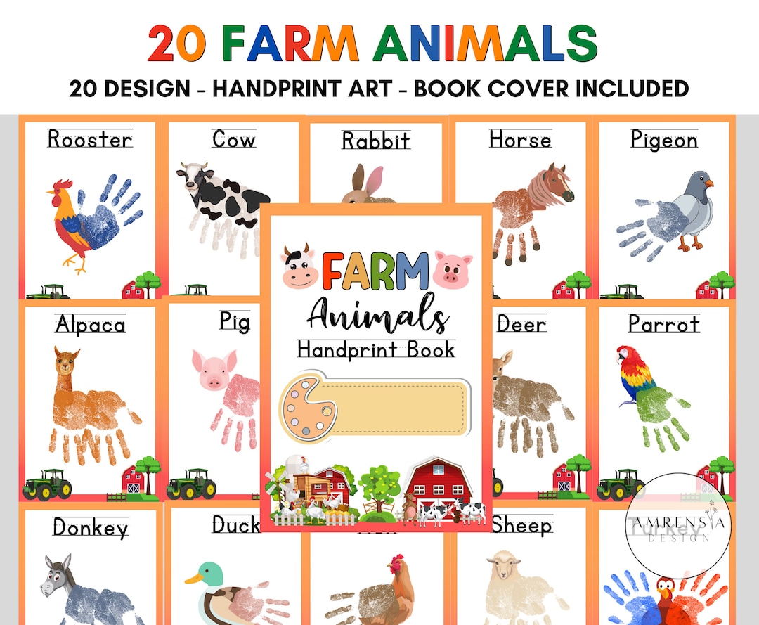 20 Design FARM ANIMALS Handprint Book, Printable Handprint Art, Toddler ...