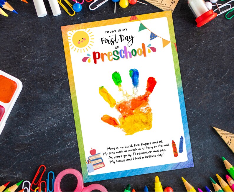 First Day of Preschool Handprint Art First Day of School - Etsy