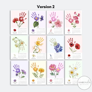 2024 Flower Handprint Calendar Flower Craft Floral Art Printable for ...