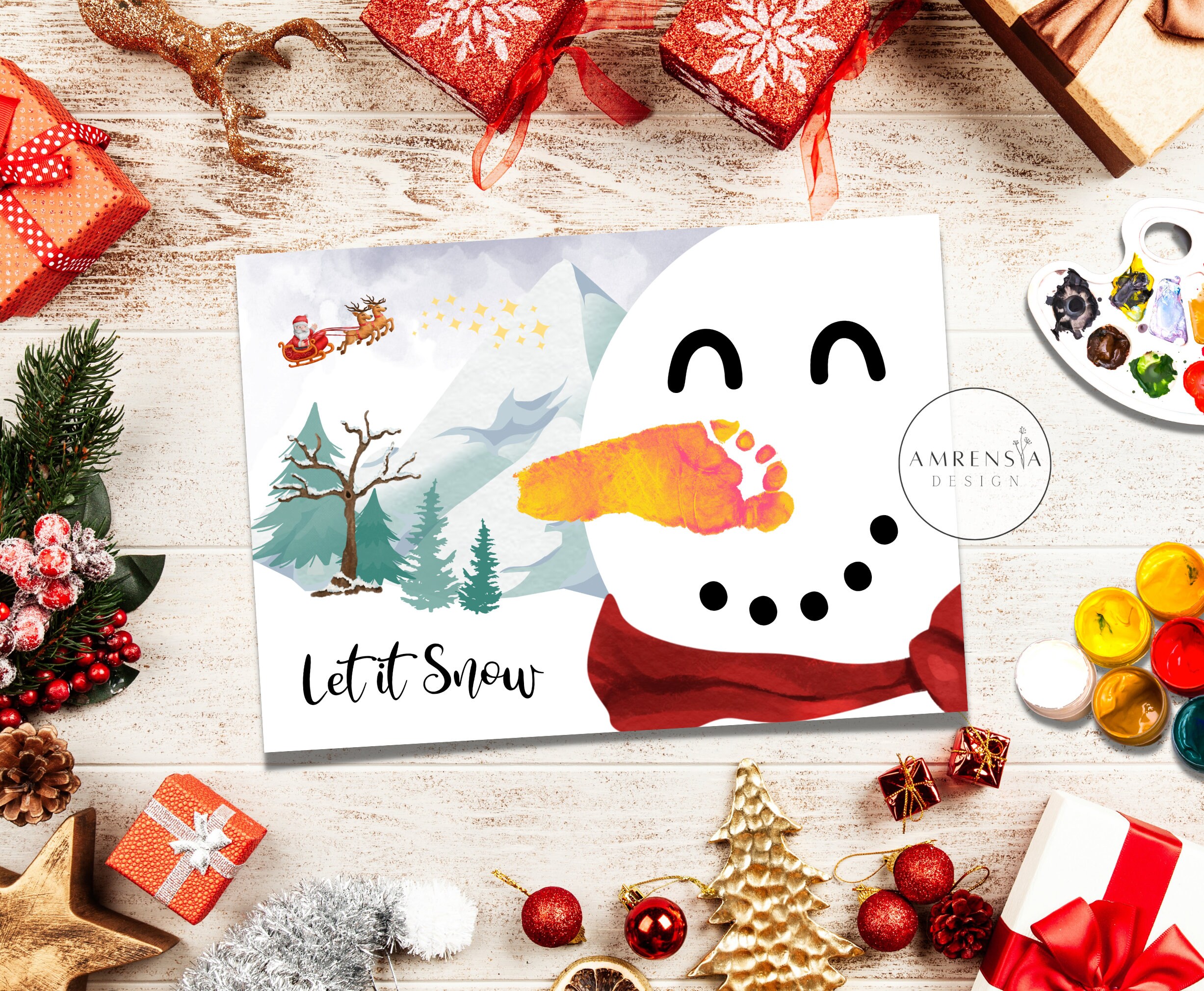 Snowman Footprint Art, Snowman Craft, Home Decoration, Winter Footprint ...