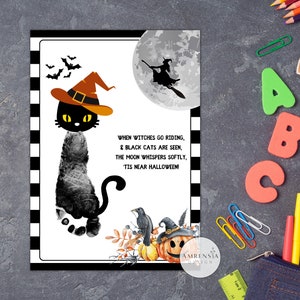 Black Cat Poem Halloween Footprint Art, Happy Halloween Keepsake Craft ...