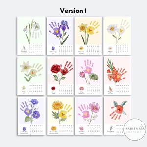 2024 Flower Handprint Calendar Flower Craft Floral Art Printable for ...