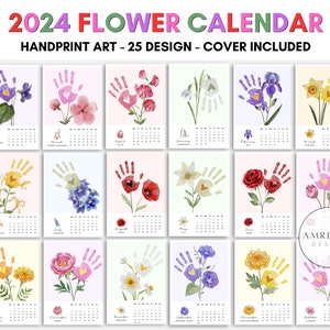2024 Flower Handprint Calendar Flower Craft Floral Art Printable for ...
