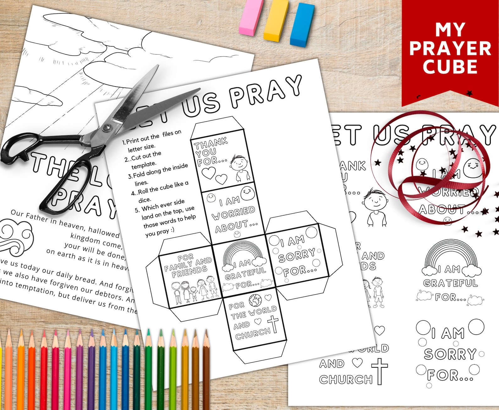 Bundle - 15 Pages, Prayer Cube, the Lord’s Prayer. Coloring Pages and ...