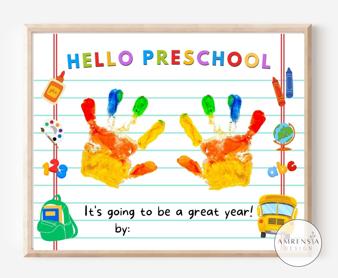 Hello Preschool Handprint Art, First Day of School, Handprint Preschool ...
