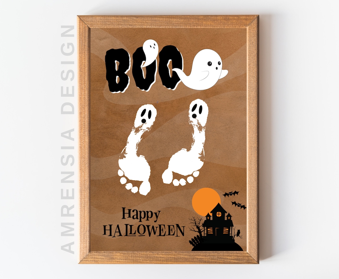 Halloween Footprint Art, BOO Happy Halloween Keepsake Craft Handprint ...