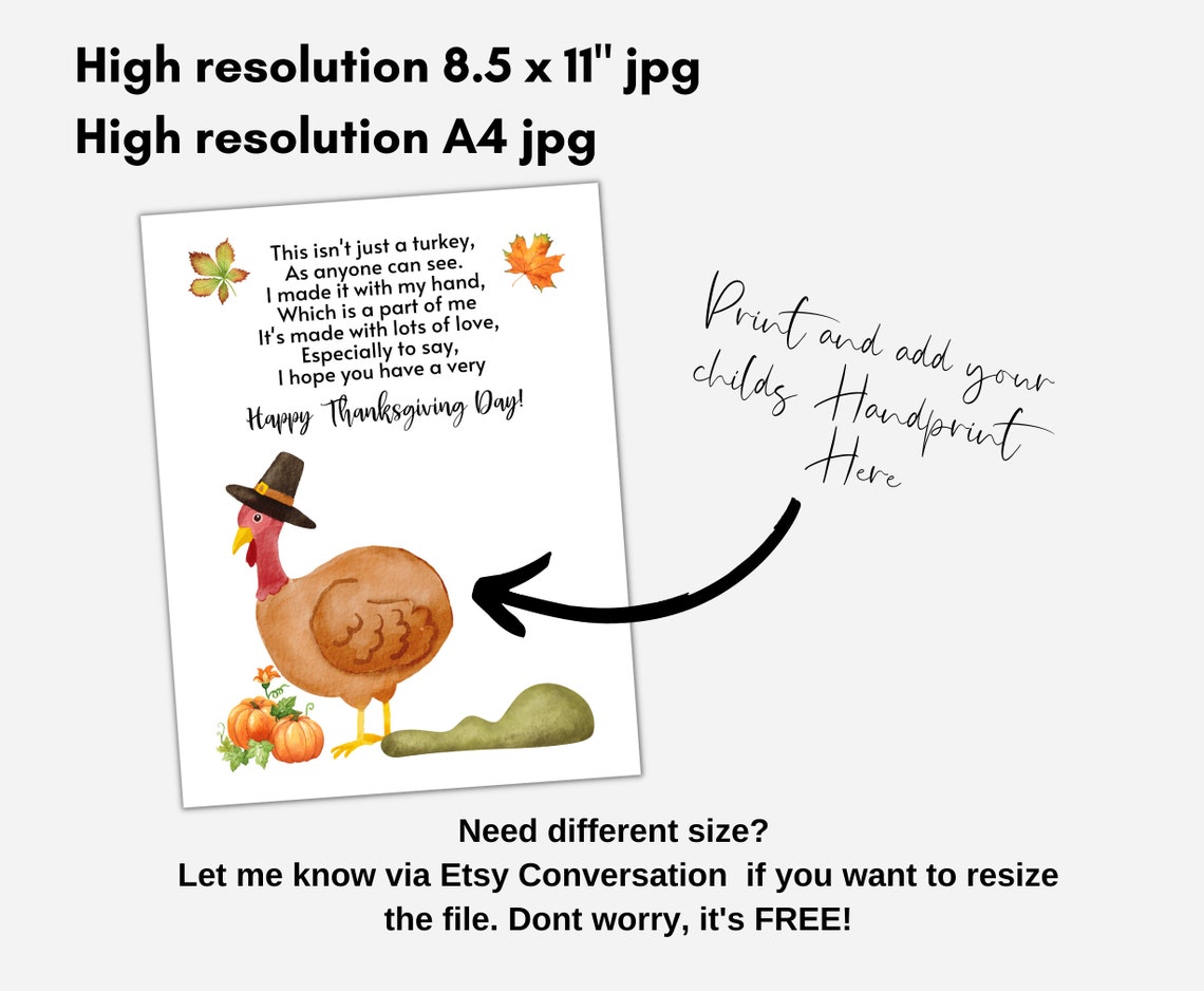 Turkey Handprint Craft Autumn Fall Activity Thanksgiving - Etsy