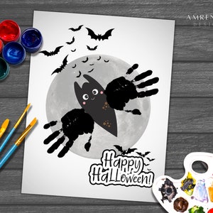 Bat Handprint Art, Happy Halloween Keepsake Craft Handprint Kit for ...