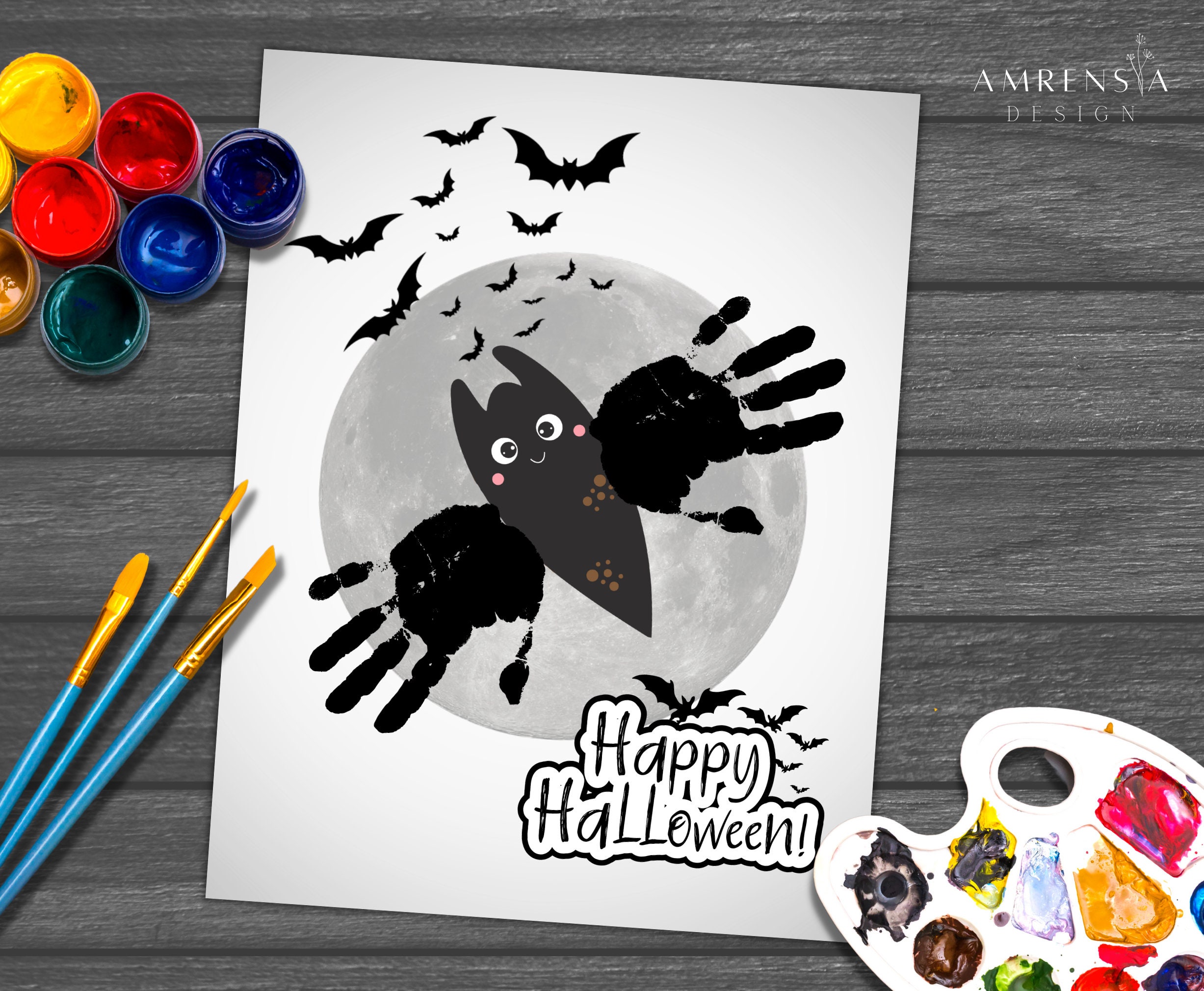 Bat Handprint Art, Happy Halloween Keepsake Craft Handprint Kit for ...