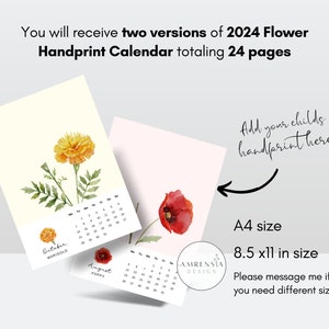 2024 Flower Handprint Calendar Flower Craft Floral Art Printable for ...