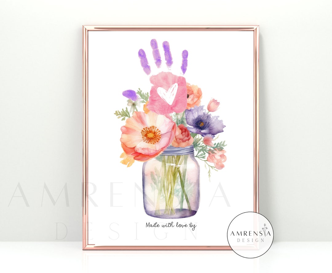 Flower Handprint Craft Mothers Day Art for Grandma Mom Birthday Gift ...