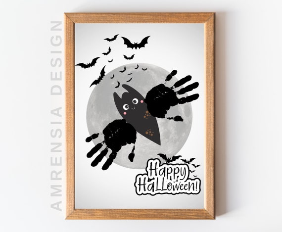 Bat Handprint Art Happy Halloween Keepsake Craft Handprint - Etsy