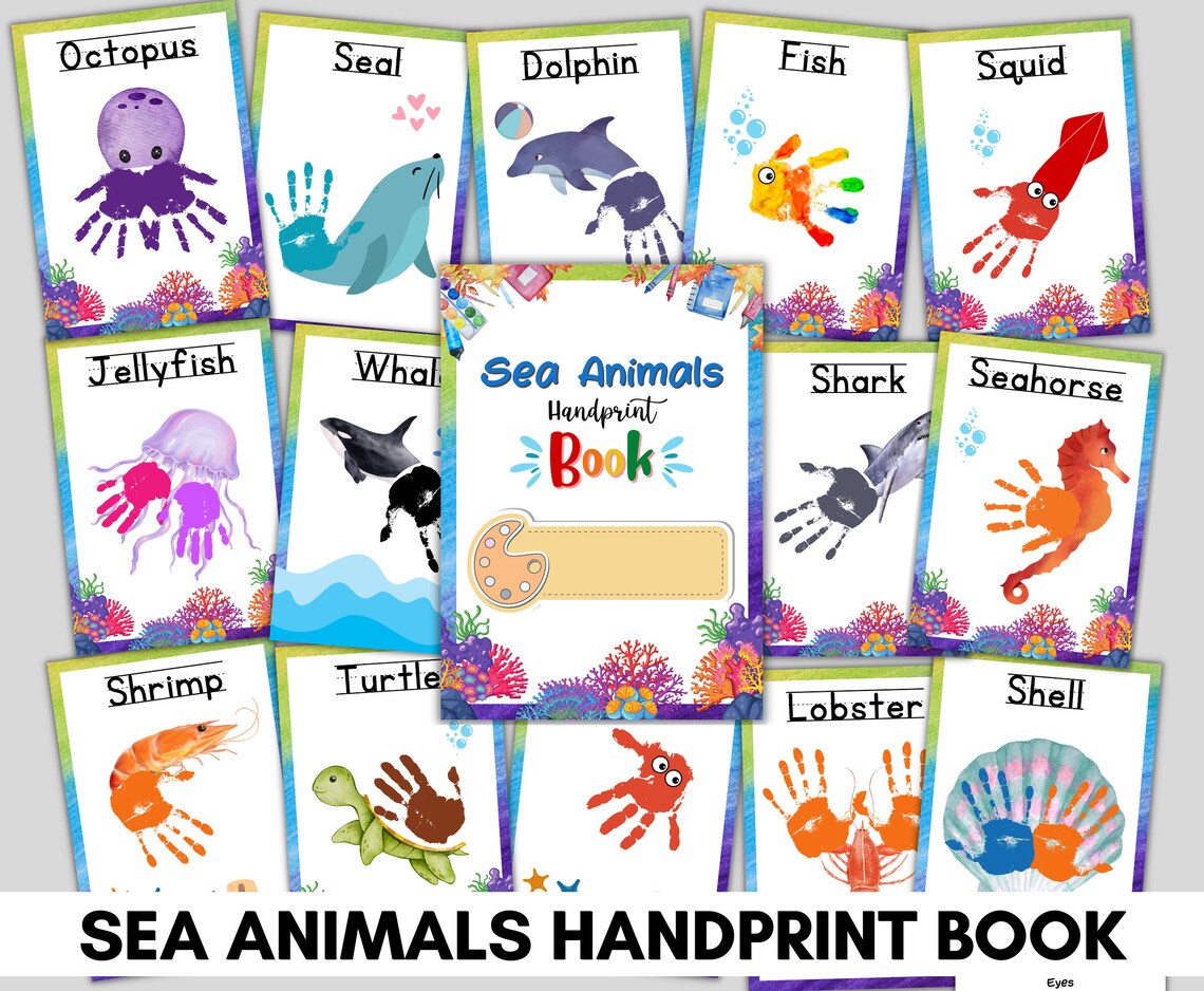 15 Design SEA ANIMALS Handprint Book Printable Handprint Art - Etsy