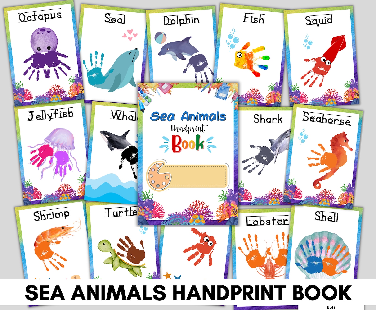 15 Design SEA ANIMALS Handprint Book, Printable Handprint Art, Toddler ...