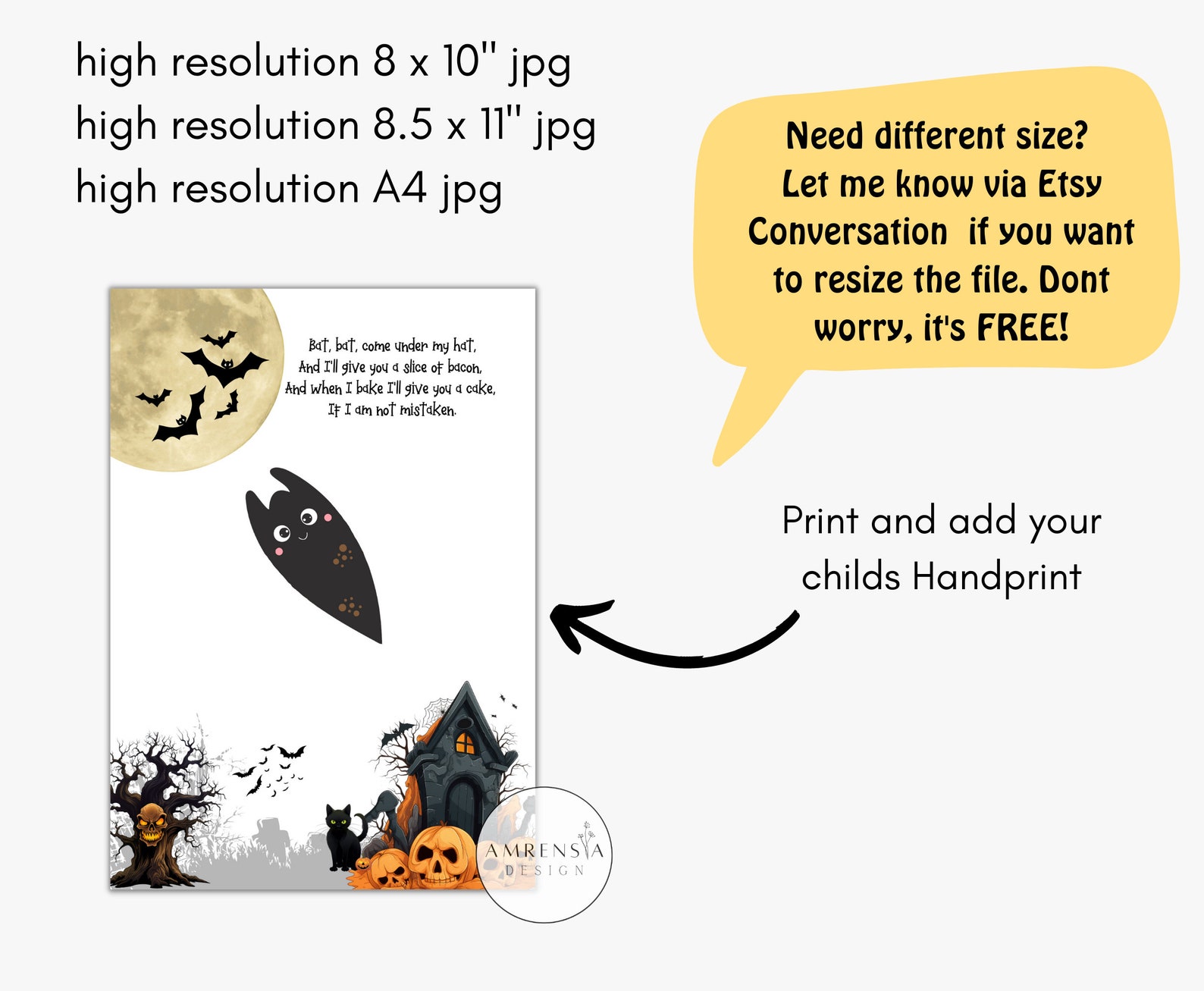 Bat Halloween Poem, Halloween Handprint Art, Happy Halloween Keepsake ...