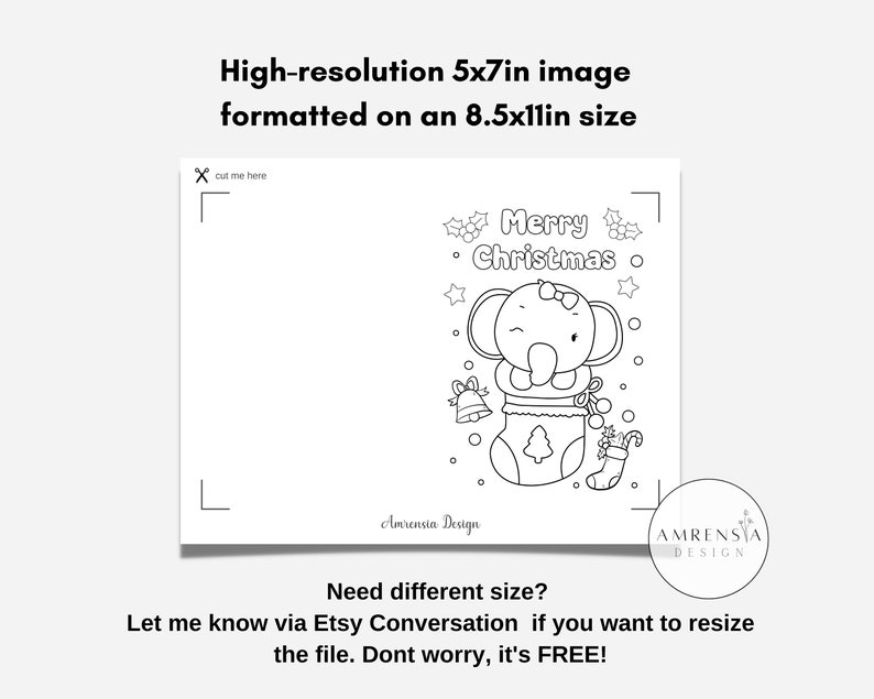 Christmas Animal Coloring Cards for Kids, Color in Christmas Card ...