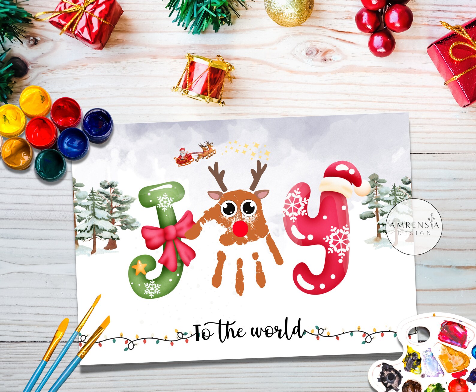 Joy Handprint Art, Christmas Reindeer Craft, Joyt to the World, Home ...