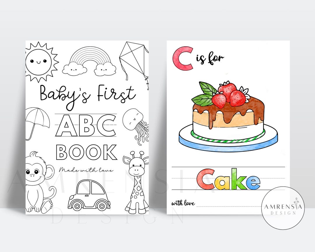 52 PAGES ABC Baby Shower Coloring Book, Baby's First ABC Book, Black ...