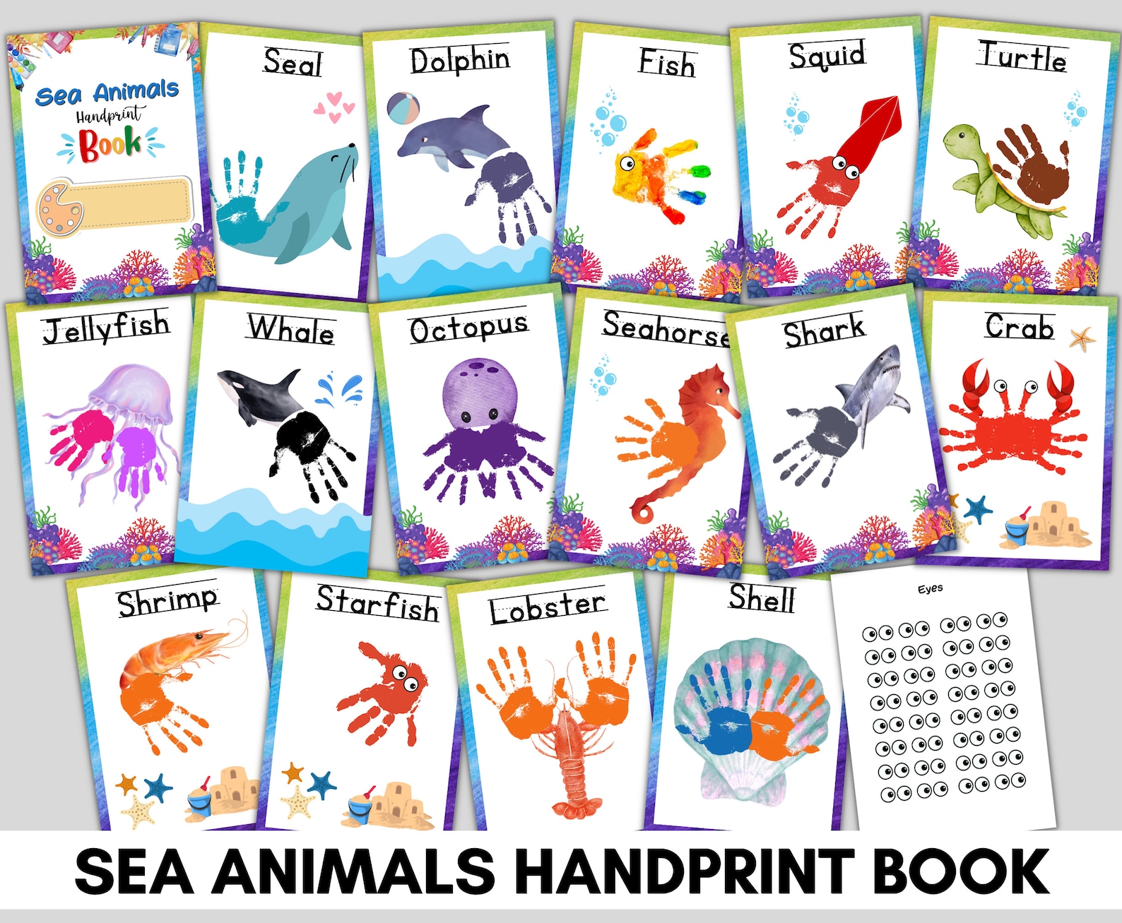 15 Design SEA ANIMALS Handprint Book, Printable Handprint Art, Toddler ...