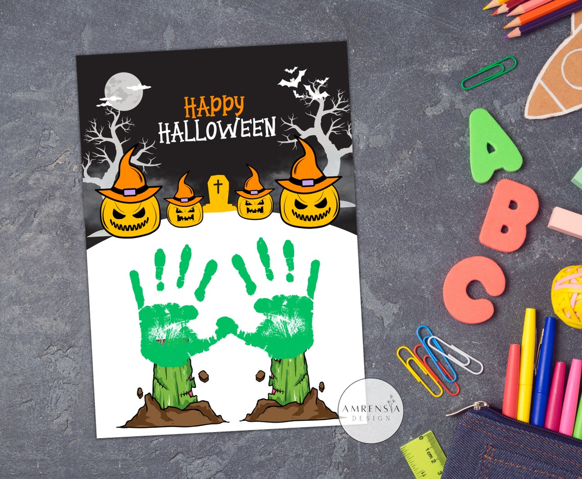 Frankenstein Halloween Handprint Art, Happy Halloween Keepsake Craft ...