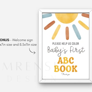 52 PAGES Boho Retro Sun ABC Baby Shower Coloring Book, Baby's First ABC ...
