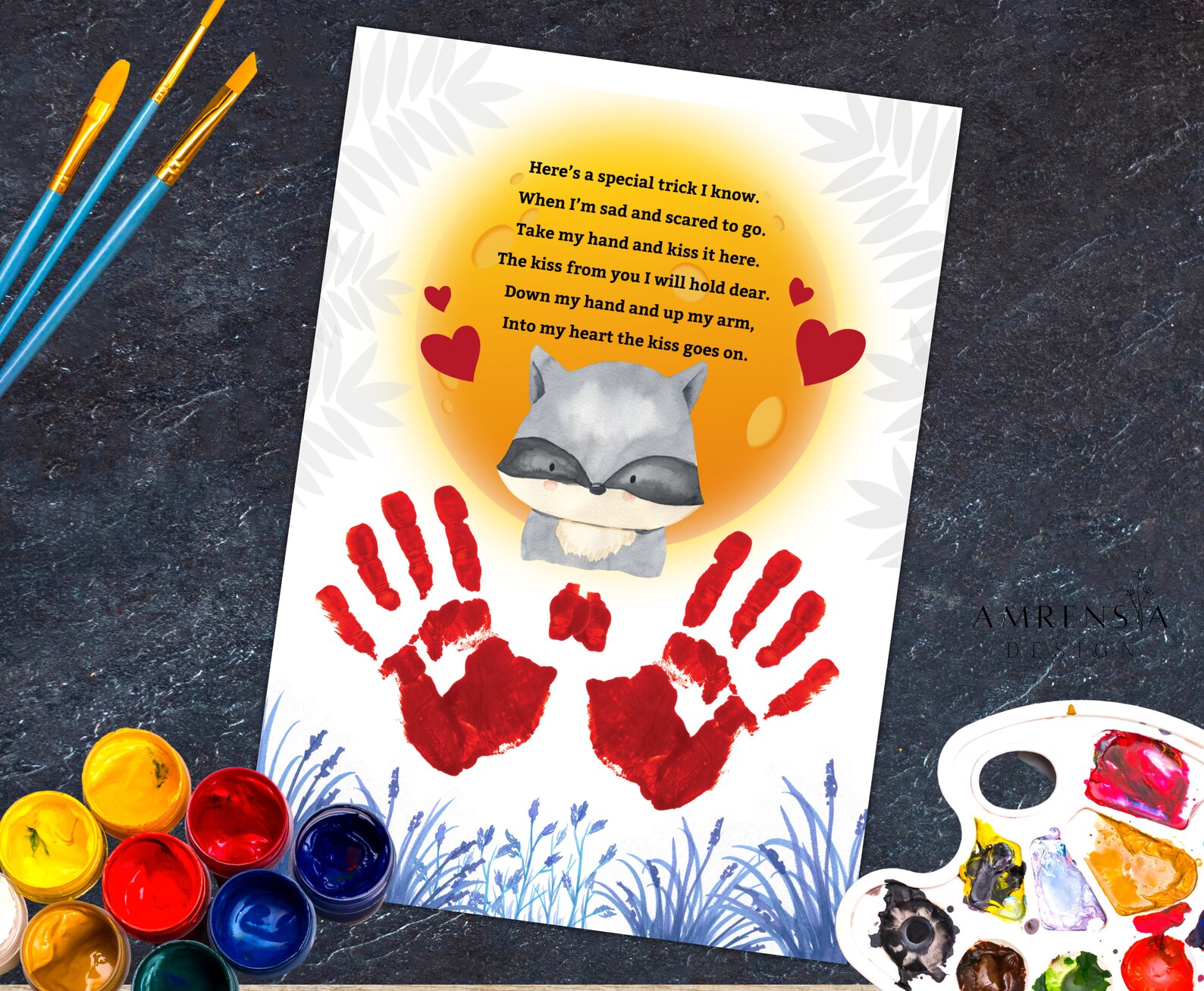 Handprint Craft the Kissing Hand Book Raccoon, My First Day of School ...