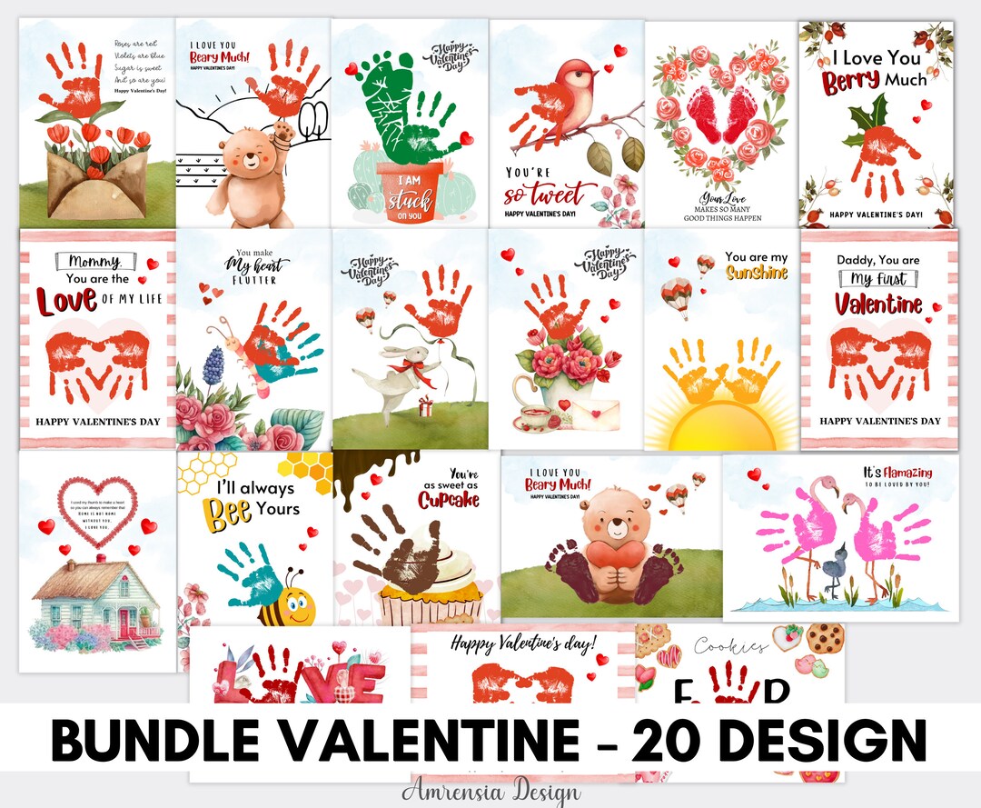 20 Design BUNDLE Happy Valentine's Day Craft Handprint Footprint Art ...
