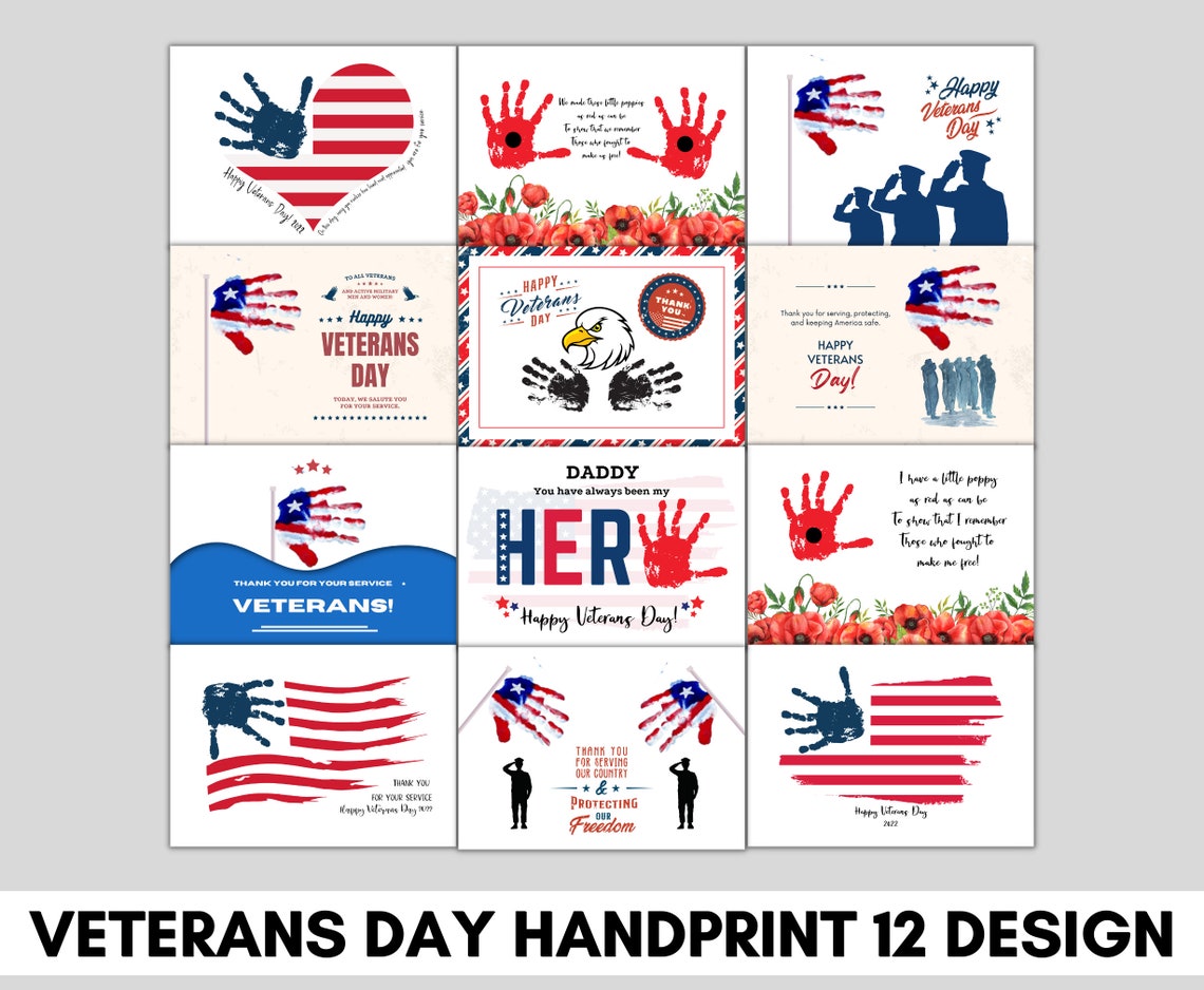 BUNDLE Veterans Day Handprint Art Template , Easy Printable Craft for ...