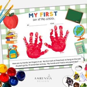 2 Versions My First Day of Preschool Handprint Art, My First Day of ...