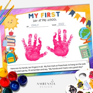 2 Versions Personalize My First Day of Preschool Handprint Art, My ...