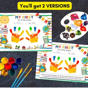2 Versions My First Day of Preschool Handprint Art, My First Day of ...