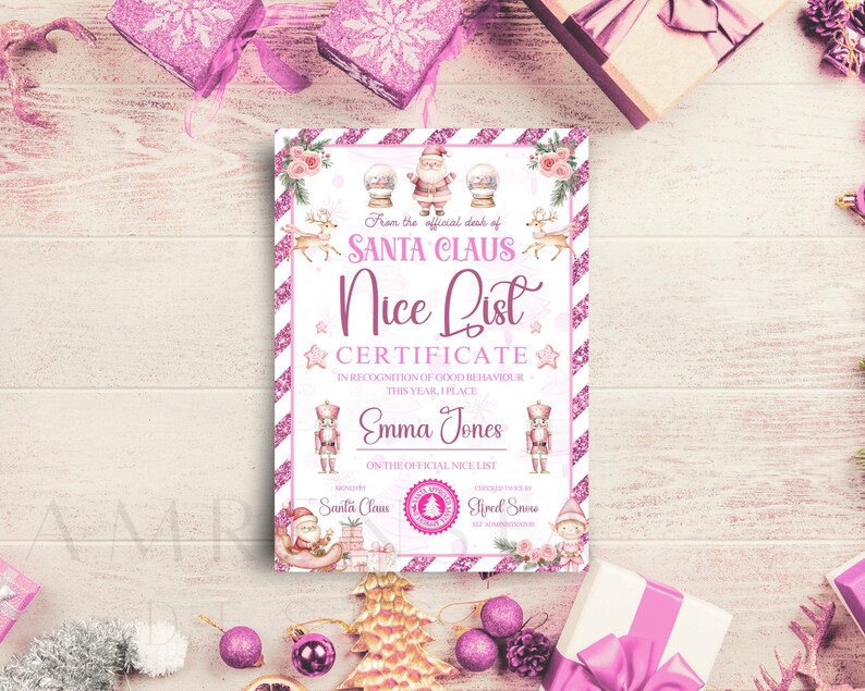 Editable Letter From Santa, Nice List Certificate, Pink Christmas ...