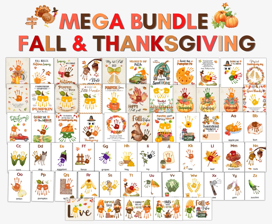 MEGA BUNDLE Fall Thanksgiving Handprint Footprint Printable for Prek ...