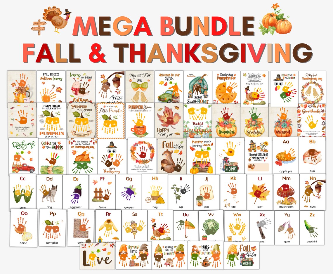 MEGA BUNDLE Fall Thanksgiving Handprint Footprint Printable - Etsy