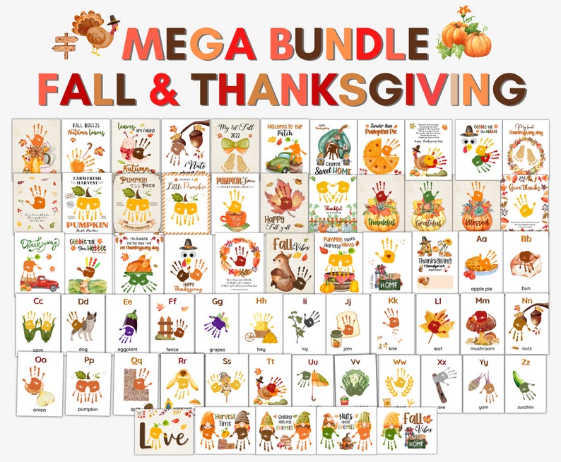 MEGA BUNDLE Fall Thanksgiving Handprint Footprint Printable for Prek ...