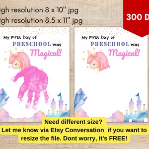 Unicorn First Day of Preschool Handprint Art, First Day of School ...